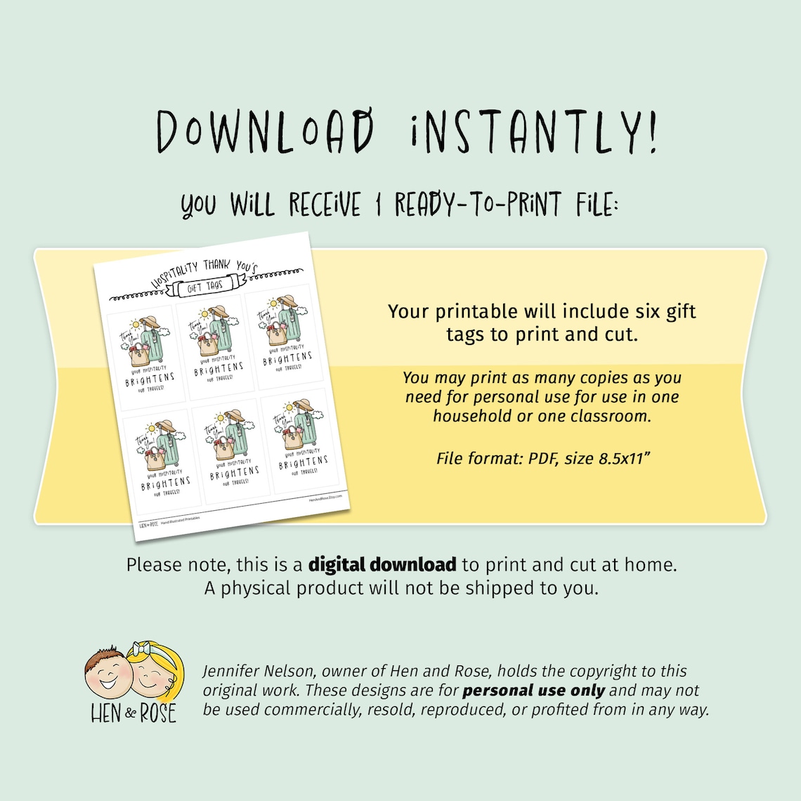 Printable Hospitality Gift Tag, Hotel Staff Flight Crew Care Package ...
