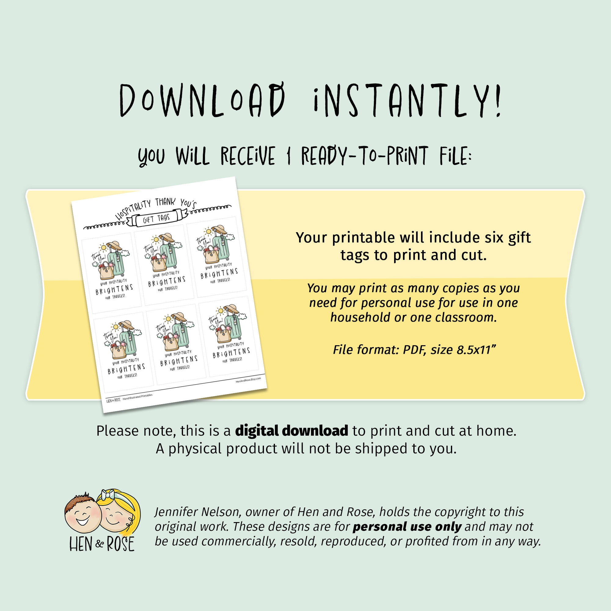 Printable Hospitality Gift Tag, Hotel Staff Flight Crew Care Package ...