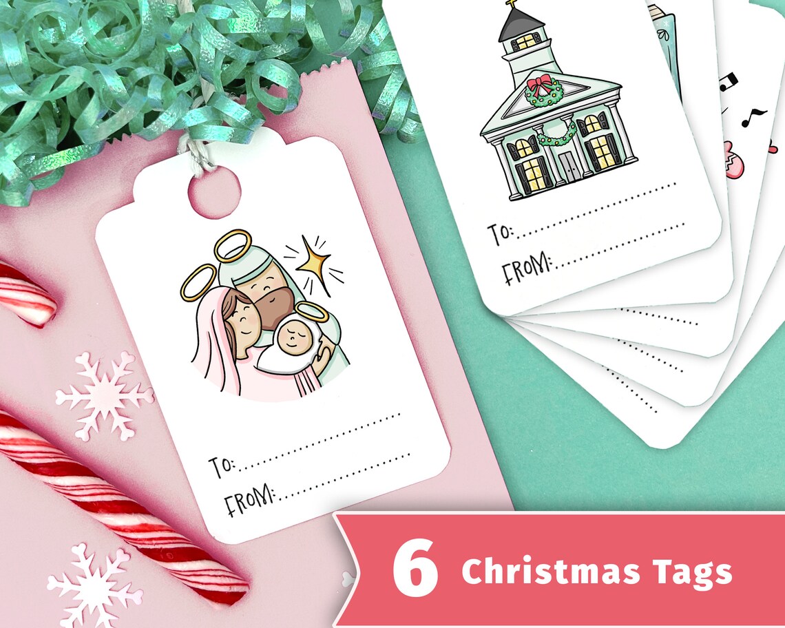 6 Christian Gift Tags, Traditional Christmas Holiday Season, Instant ...