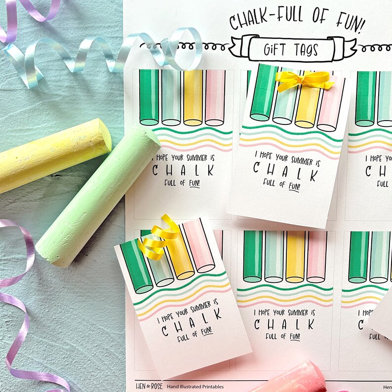 Printable Chalk Gift Tags, Summer Kickoff Party Favor Card, End of Year ...