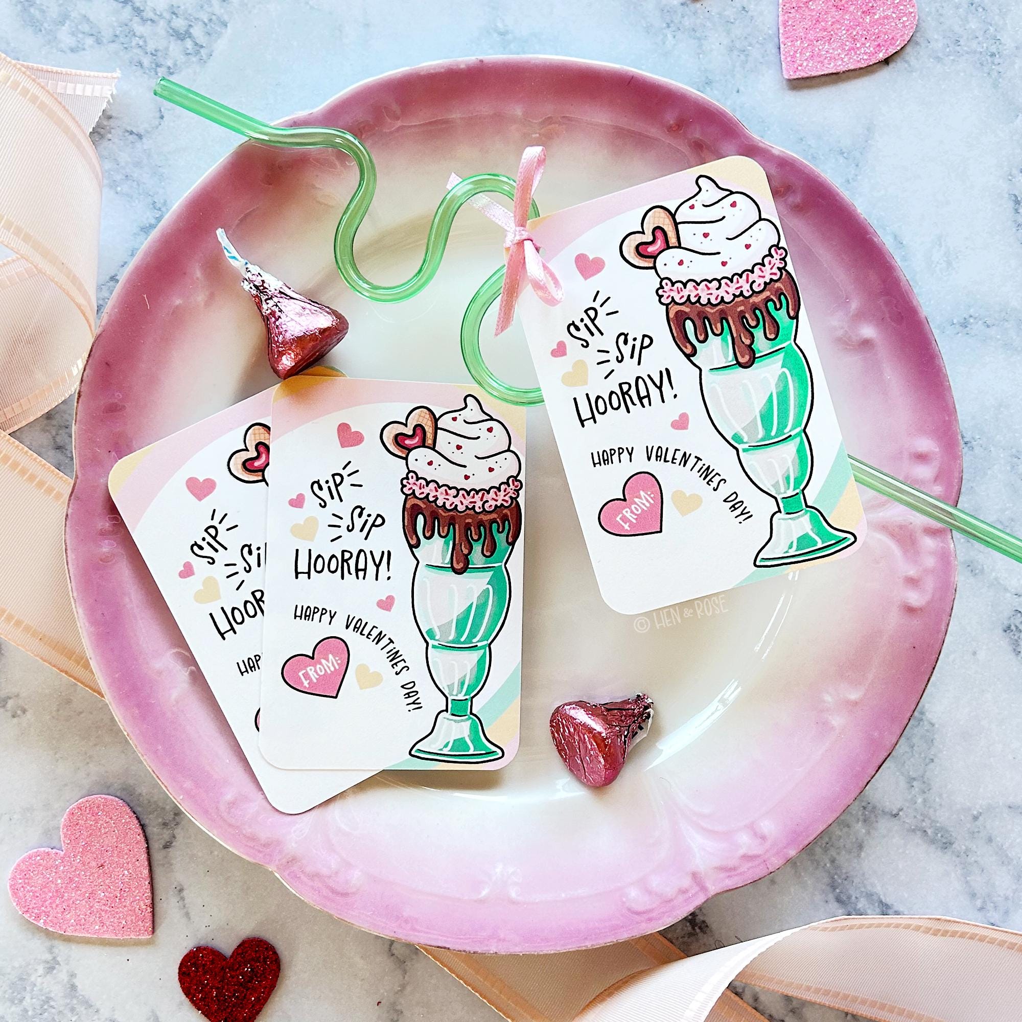 Sip Sip Hooray Valentines Day Card Printable, Silly Straw Gift Tag, Kid ...