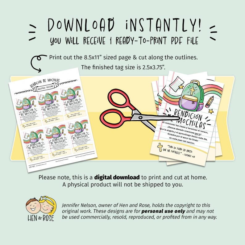 Printable Spanish Backpack Blessing Tags, 1st Day of School Prayer Bag ...