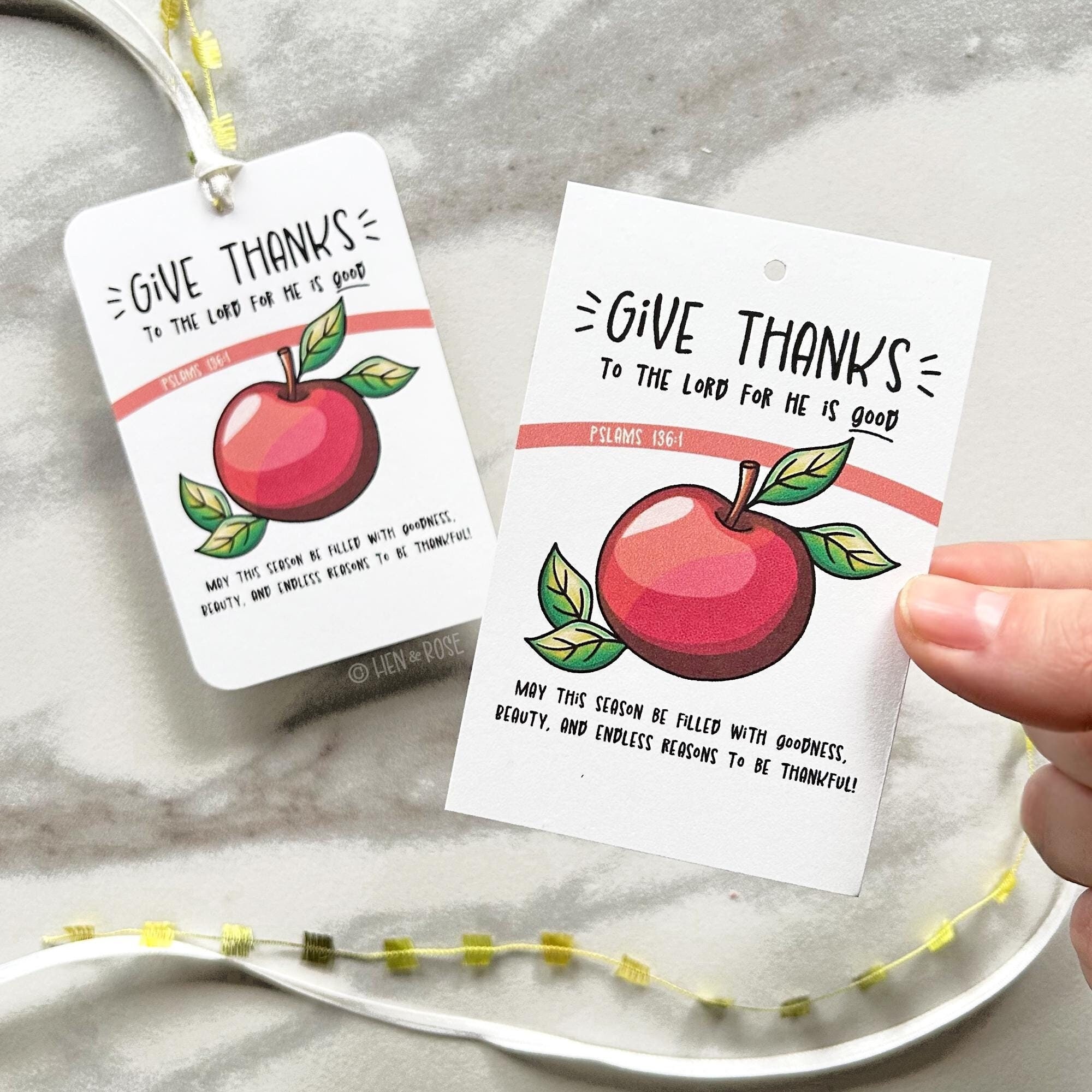 Give Thanks Bible Verse Printable Tag, Fall Apple Teacher Blessing Card ...