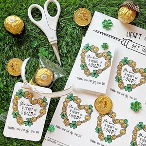 Cute St. Patricks Day Card Printable, Heart of Gold Gift Tag, Teacher ...
