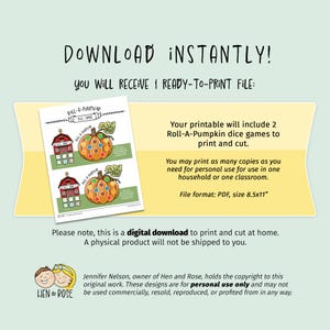 Roll A Pumpkin Dice Game Printable, Kid Thanksgiving Table Party Game ...