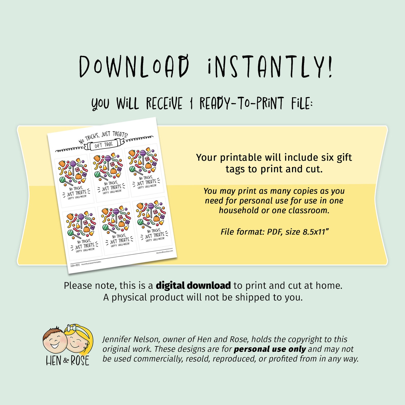 No Tricks Just Treats Tag, Printable Halloween Gift Tags, Assorted ...