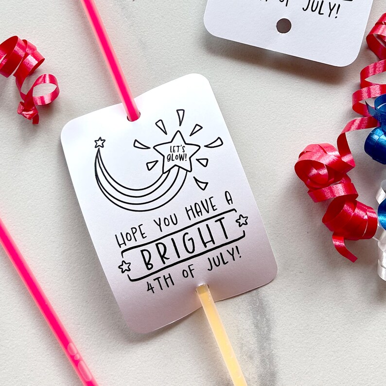 Fourth of July Glow Stick Holder, Printable Light up Necklace Gift Tag ...