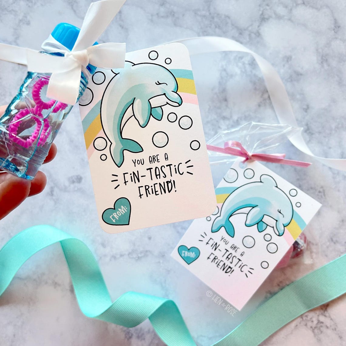Cute Dolphin Valentines Day Card Printable, Fintastic Friend Bubble Tag ...