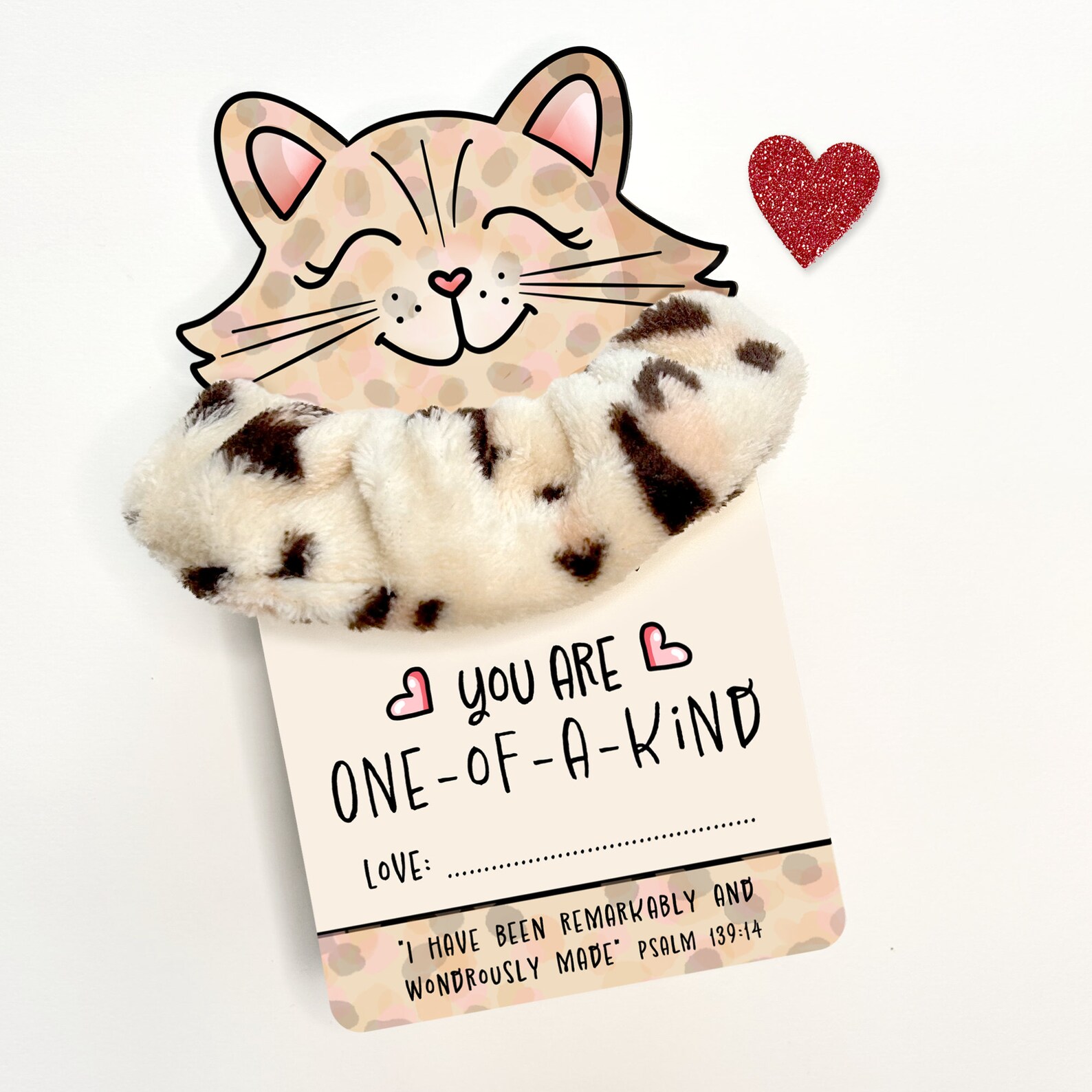 Tabby Cat Scrunchie Valentine Card for Kids, Christian Bible Verse ...