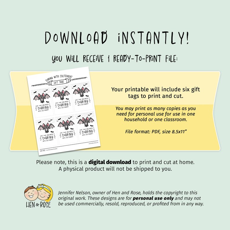 Hand Drawn Bat Tags, Printable Halloween Gift Tags, Trick or Treat ...