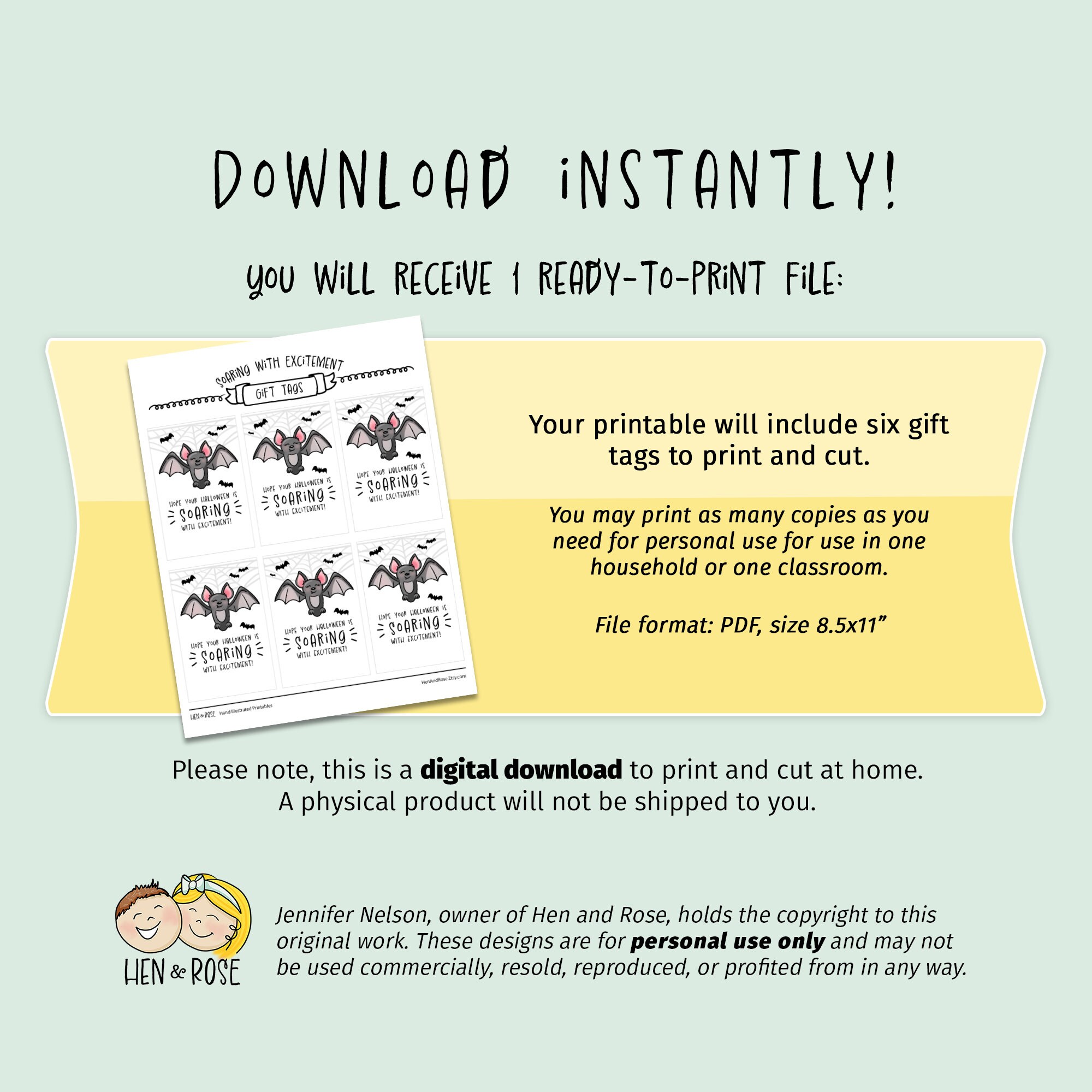 Hand Drawn Bat Tags, Printable Halloween Gift Tags, Trick or Treat ...