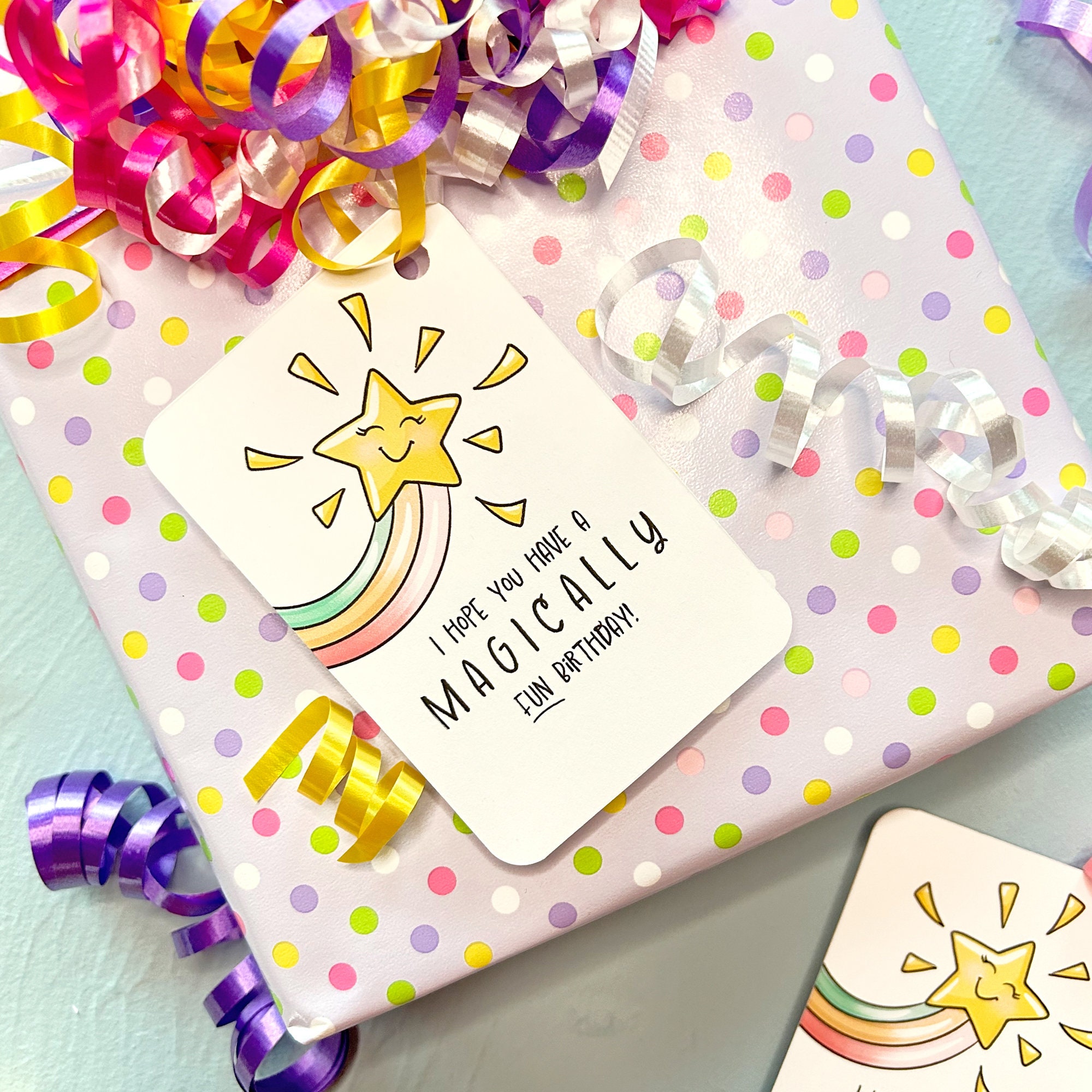 Printable Birthday Gift Tags, Pastel Rainbow Shooting Star Card ...
