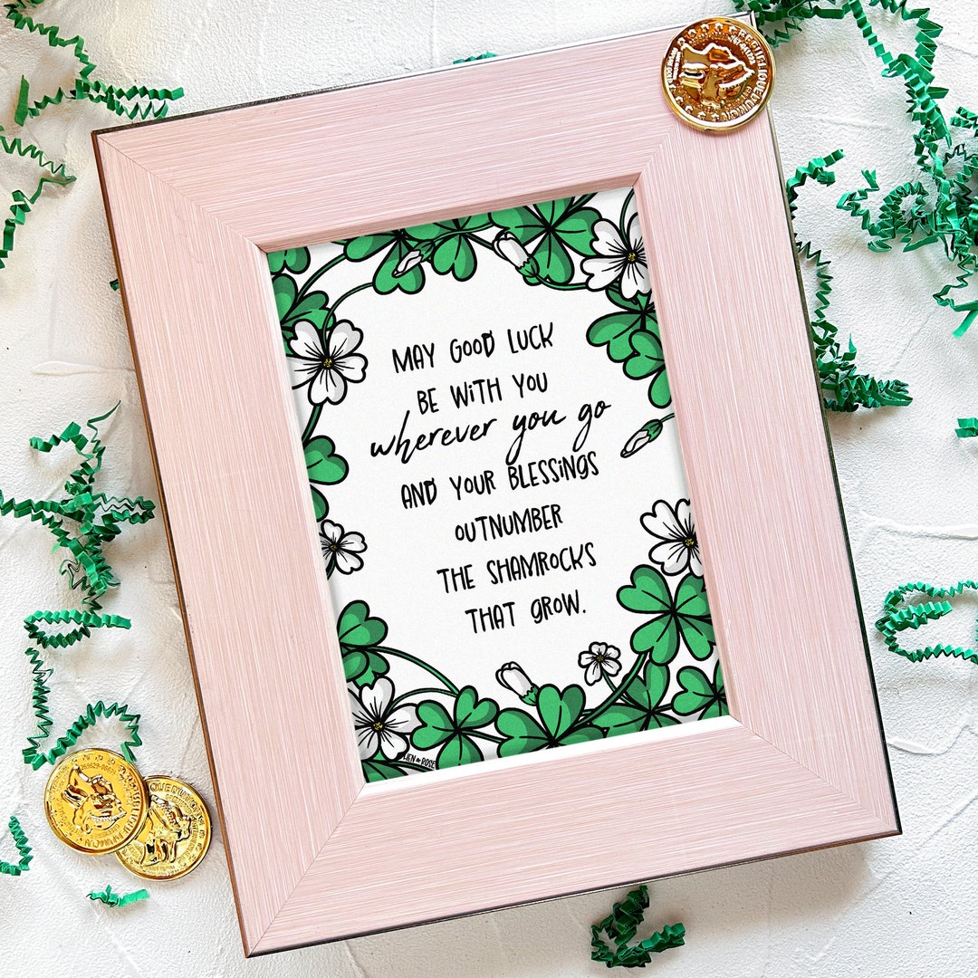 Hand Drawn Good Luck Irish Blessing, Shamrock Spring Art Print, St ...