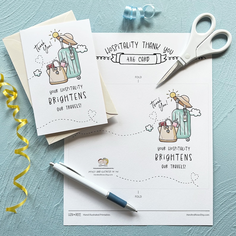 Printable Hospitality Thank You Card, Hotel Staff Flight Crew Care ...