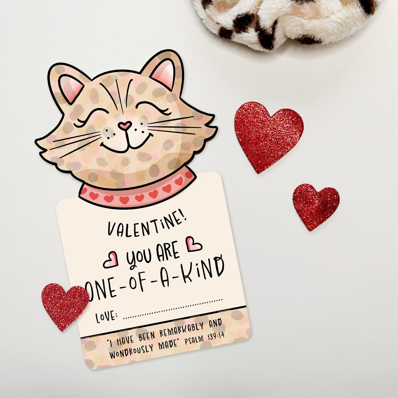 Tabby Cat Scrunchie Valentine Card for Kids, Christian Bible Verse ...