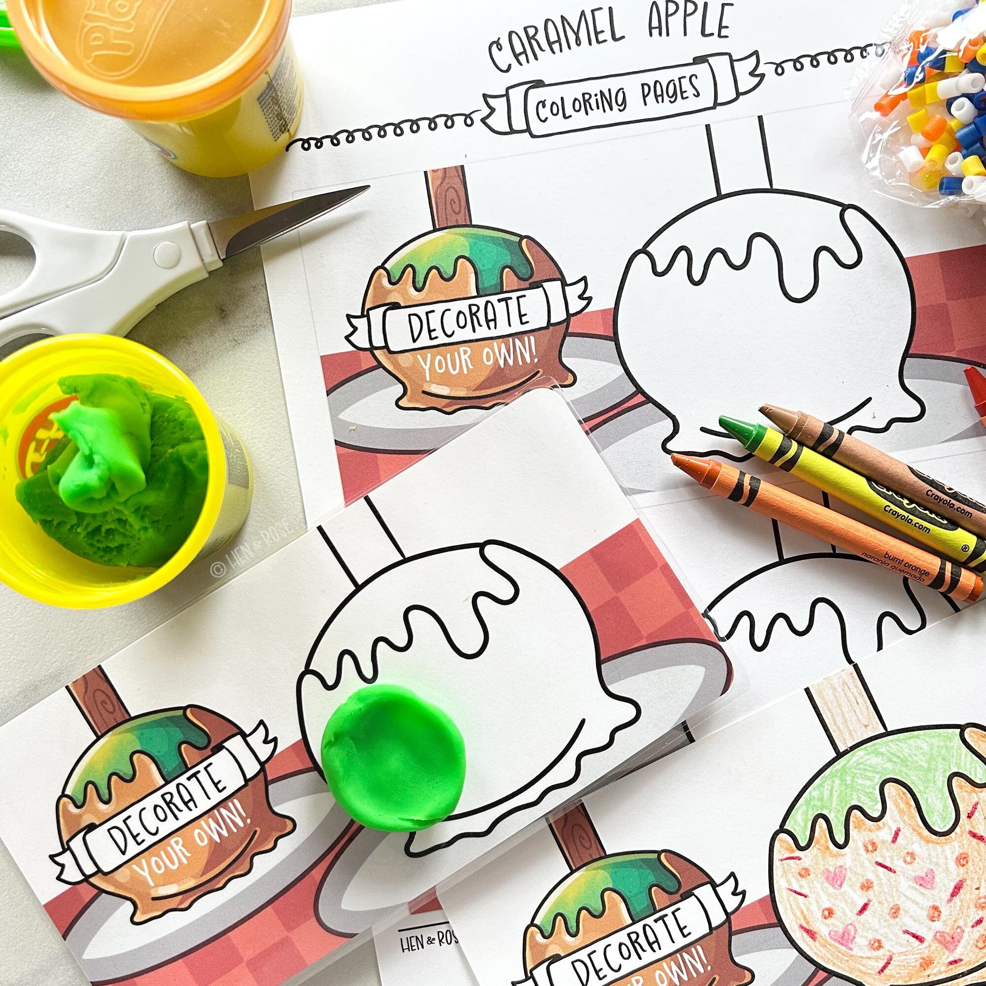 Caramel Apple Coloring Page, Thanksgiving Kid Table Activity, Fall Play ...
