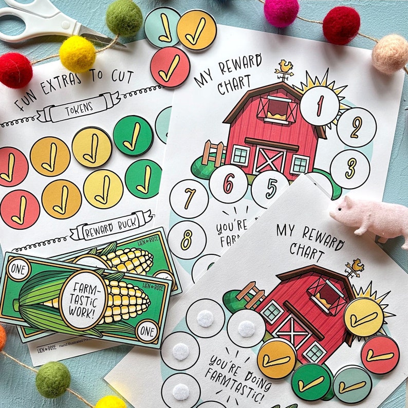 Kids Reward Chart Kit, Play Money Bucks Coupon Tokens, Homestead Farm ...