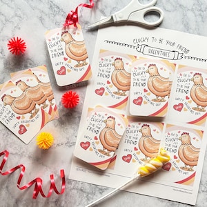 Cute Chicken Valentines Day Card Printable, Clucky to Be Your Friend ...