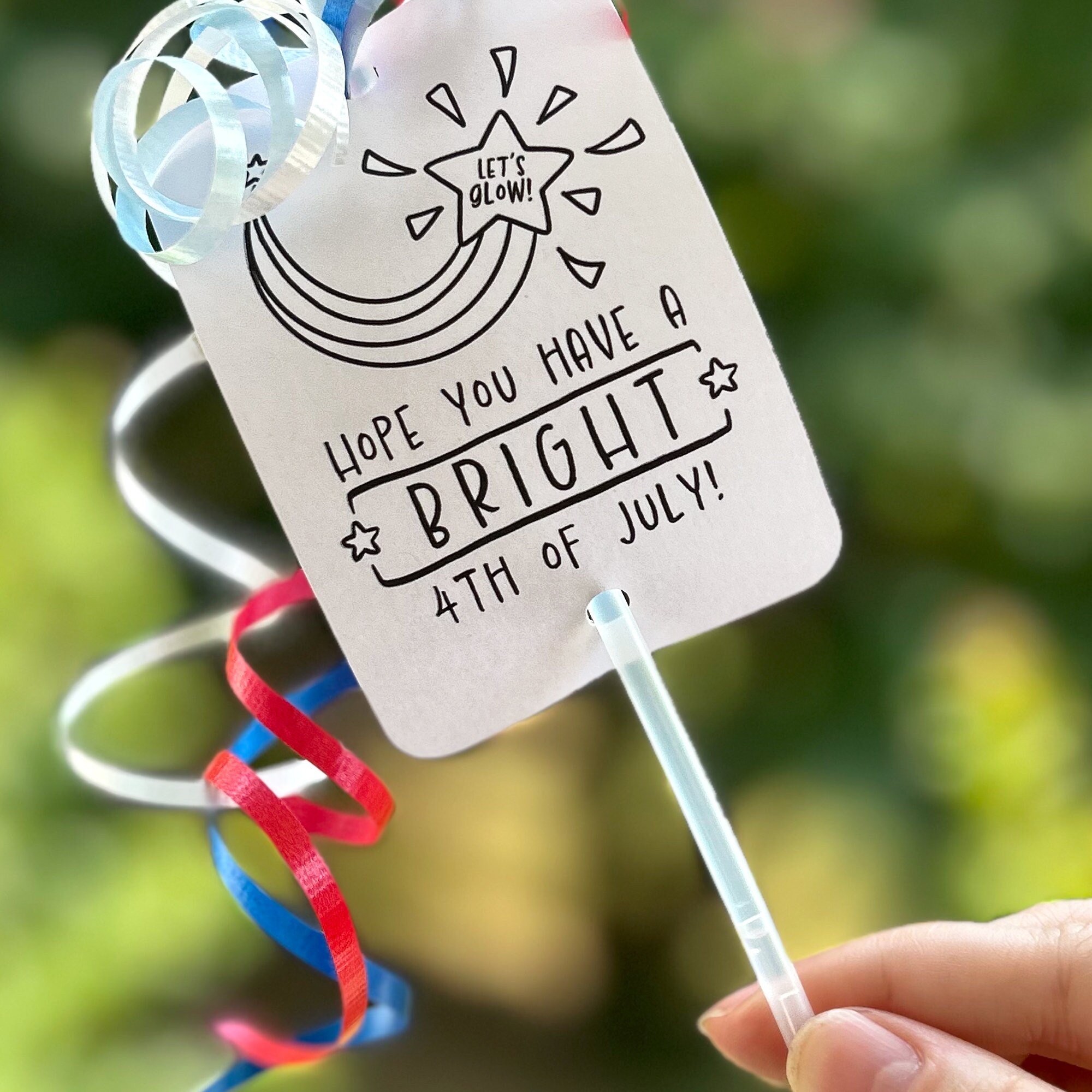 Fourth of July Glow Stick Holder, Printable Light up Necklace Gift Tag ...