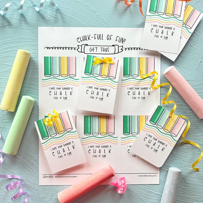 Printable Chalk Gift Tags, Summer Kickoff Party Favor Card, End of Year ...