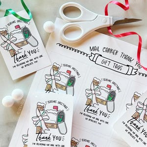 Mail Carrier Printable Gift Tag, Mailbox Seasons Greetings Holiday Card ...