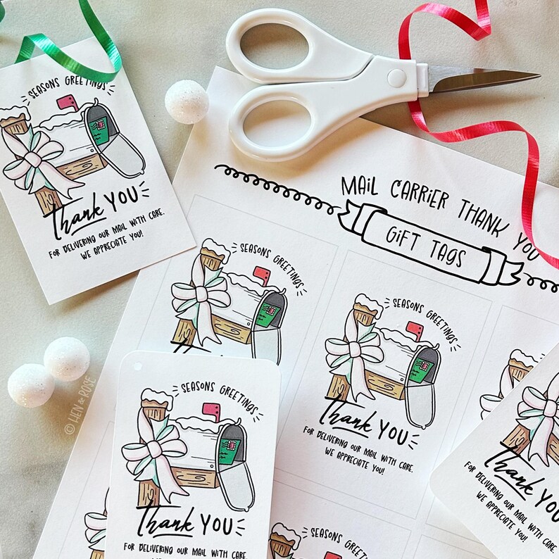 Mail Carrier Printable Gift Tag, Mailbox Seasons Greetings Holiday Card ...