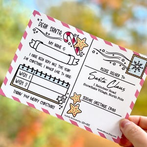 Letter to Santa Postcard Printable, Christmas Activity for Kids, Fill ...
