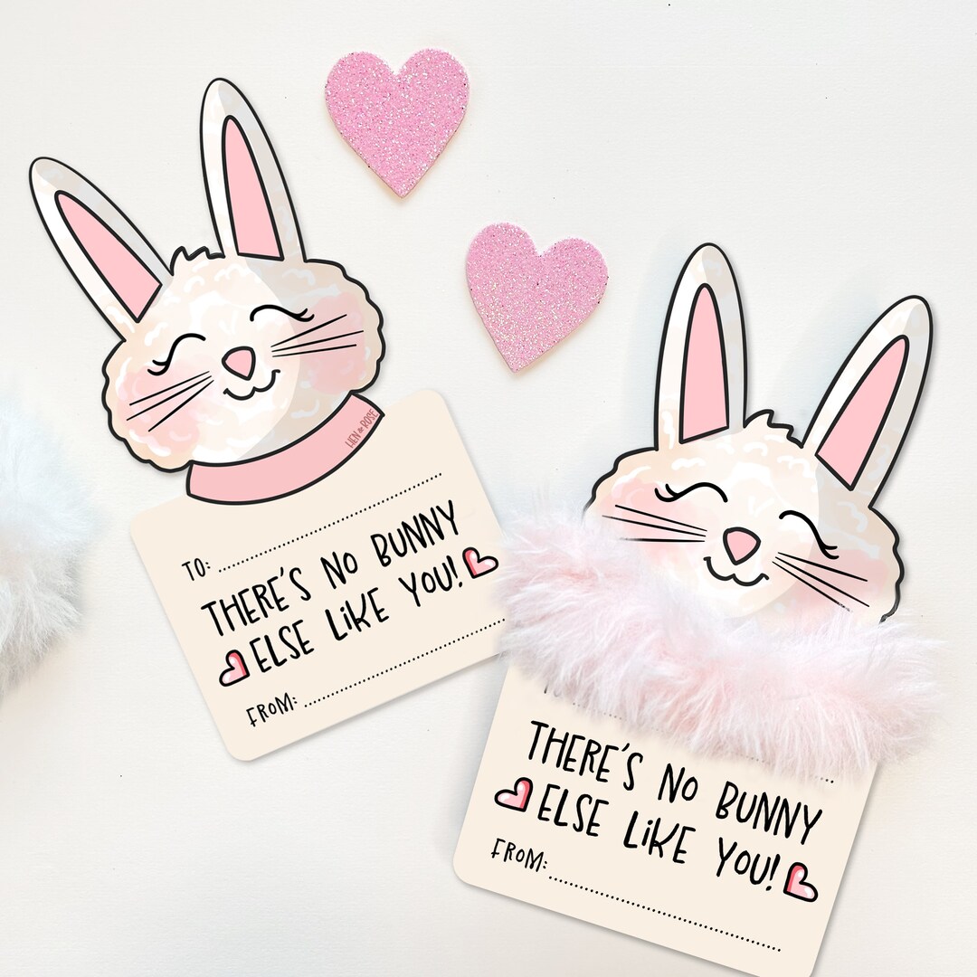 Cute Scrunchie Card for Kids, Easter Printable Rabbit, Valentine Party ...