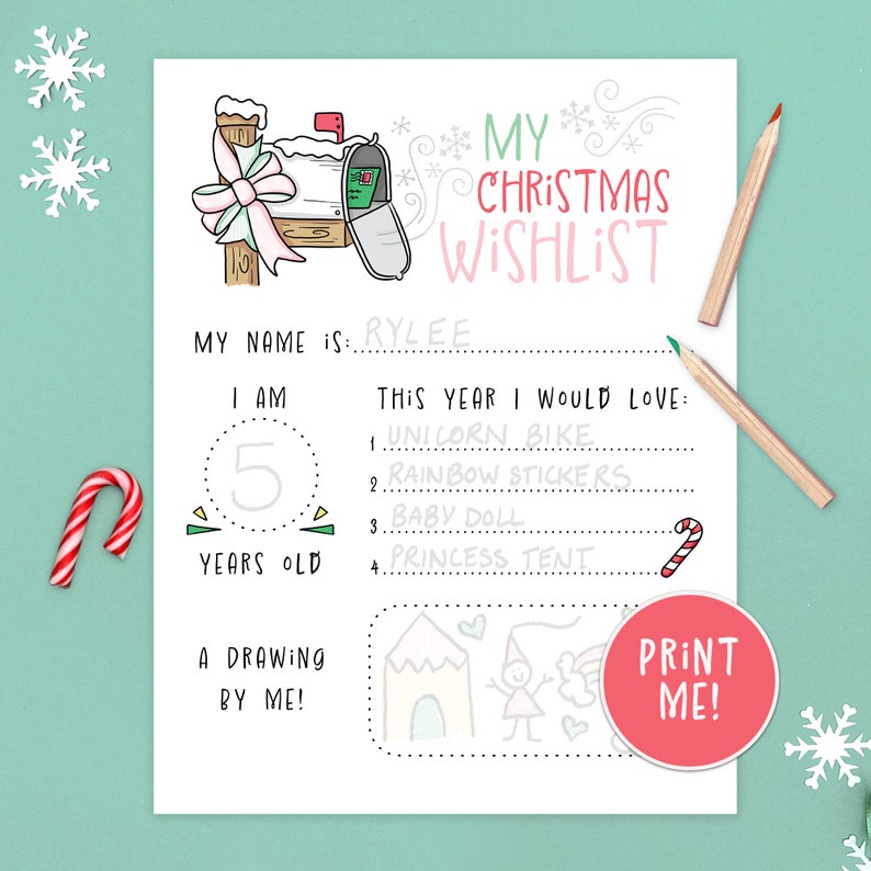 Christmas Wish List Printable Letter to Santa Coloring - Etsy
