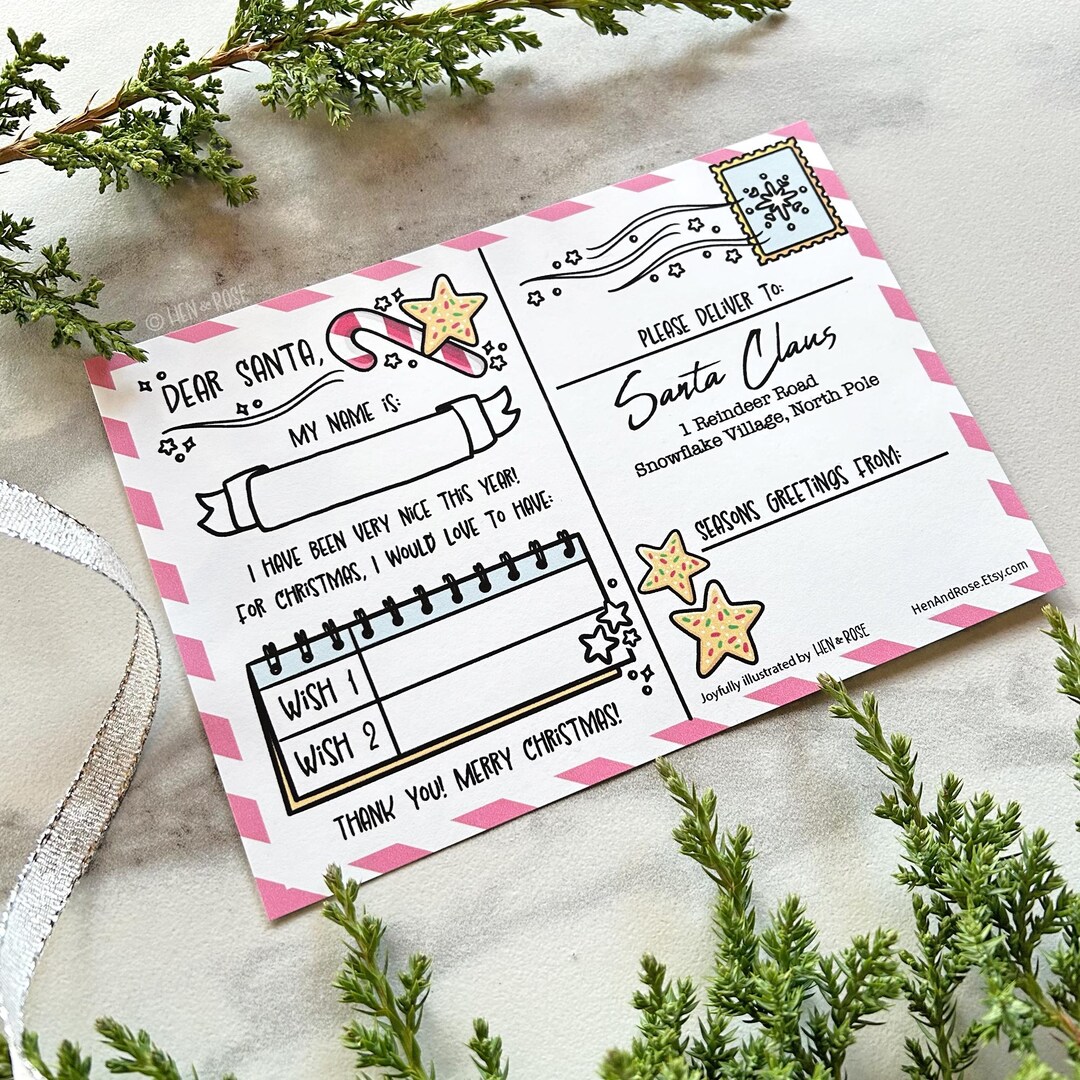 Letter to Santa Postcard Printable, Christmas Activity for Kids, Fill ...
