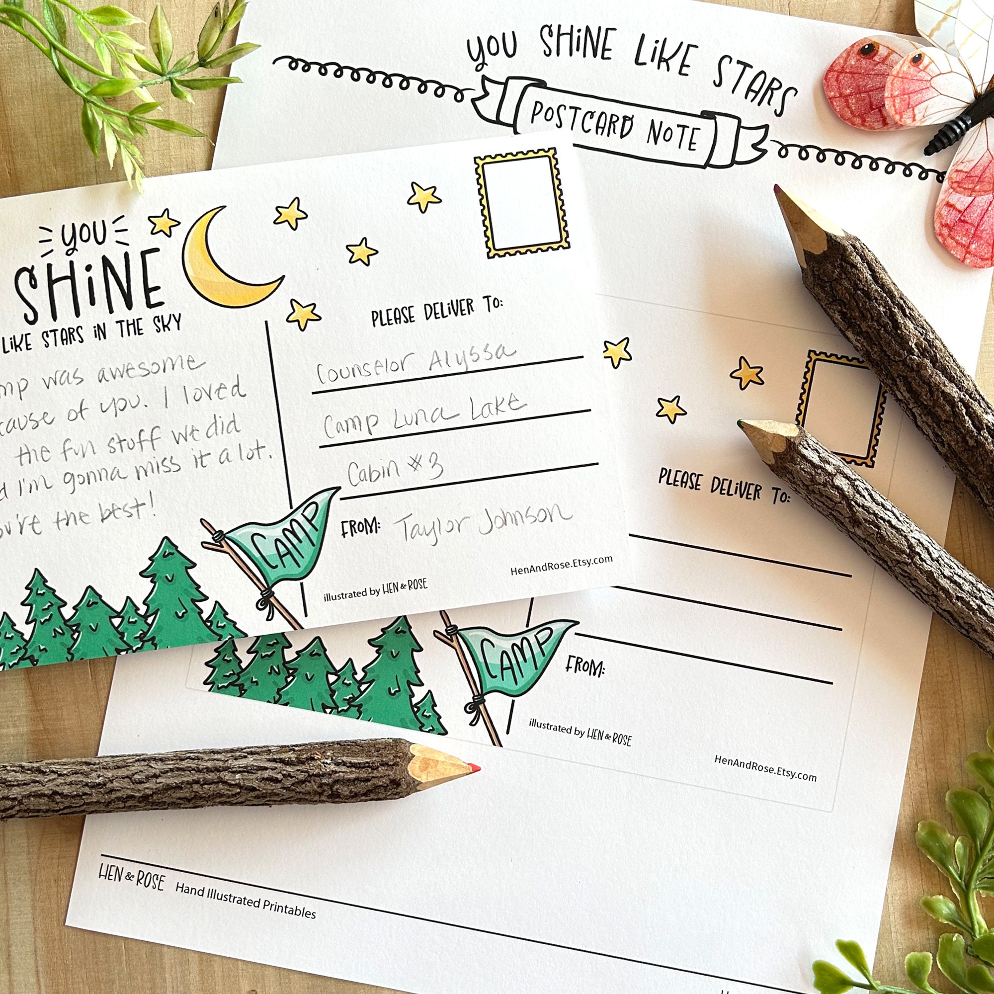 Printable Camp Thank You Card, Hand Drawn Counselor Postcard, Volunteer ...