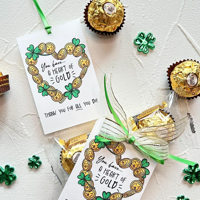 Cute St. Patricks Day Card Printable, Heart of Gold Gift Tag, Teacher ...