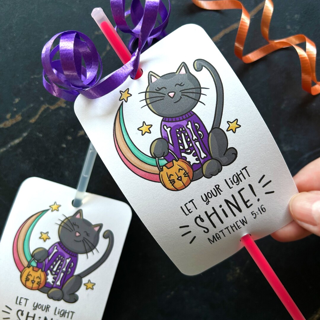 Bible Verse Glow Stick Tags, Let Your Light Shine Printable, Cute Cat ...