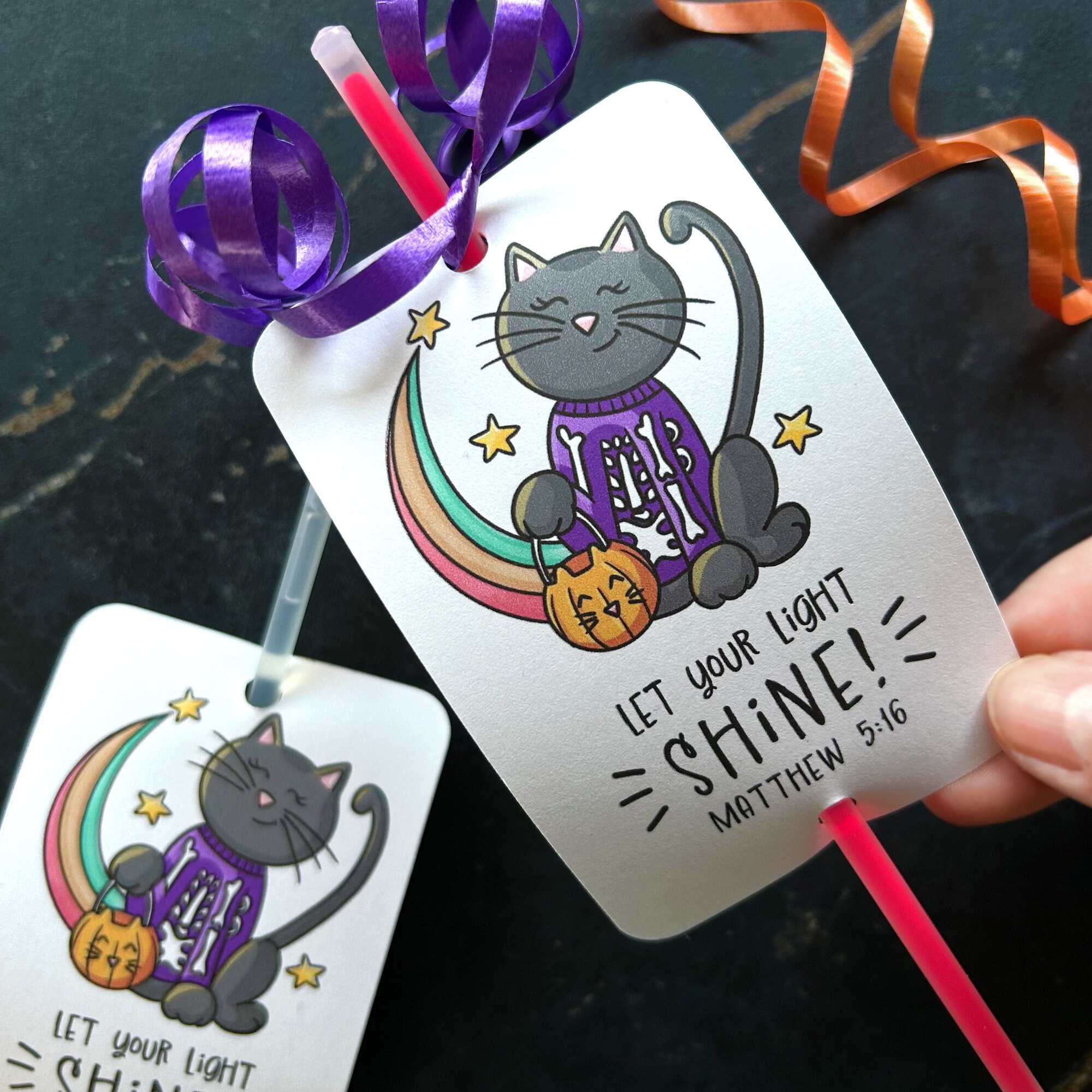 Bible Verse Glow Stick Tags, Let Your Light Shine Printable, Cute Cat ...