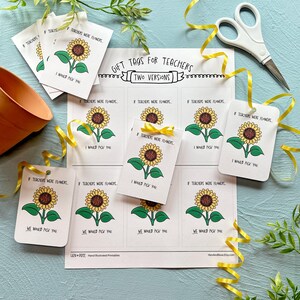 Printable Teacher Appreciation Gift Tags, Sunflower Thank You Card, End ...
