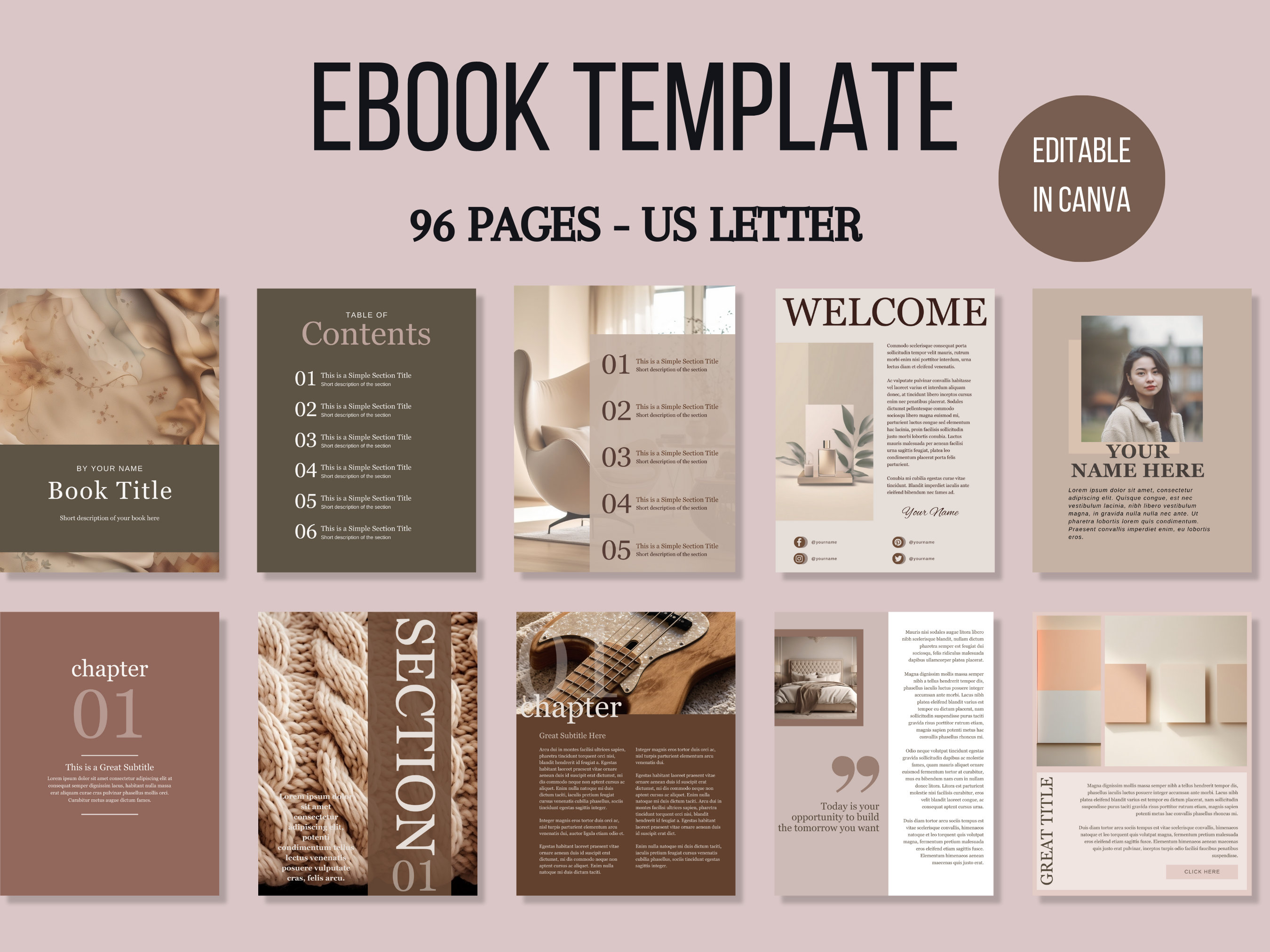 Ebook Template Editable in Canva, Editable Ebook, Aesthetic Ebook ...