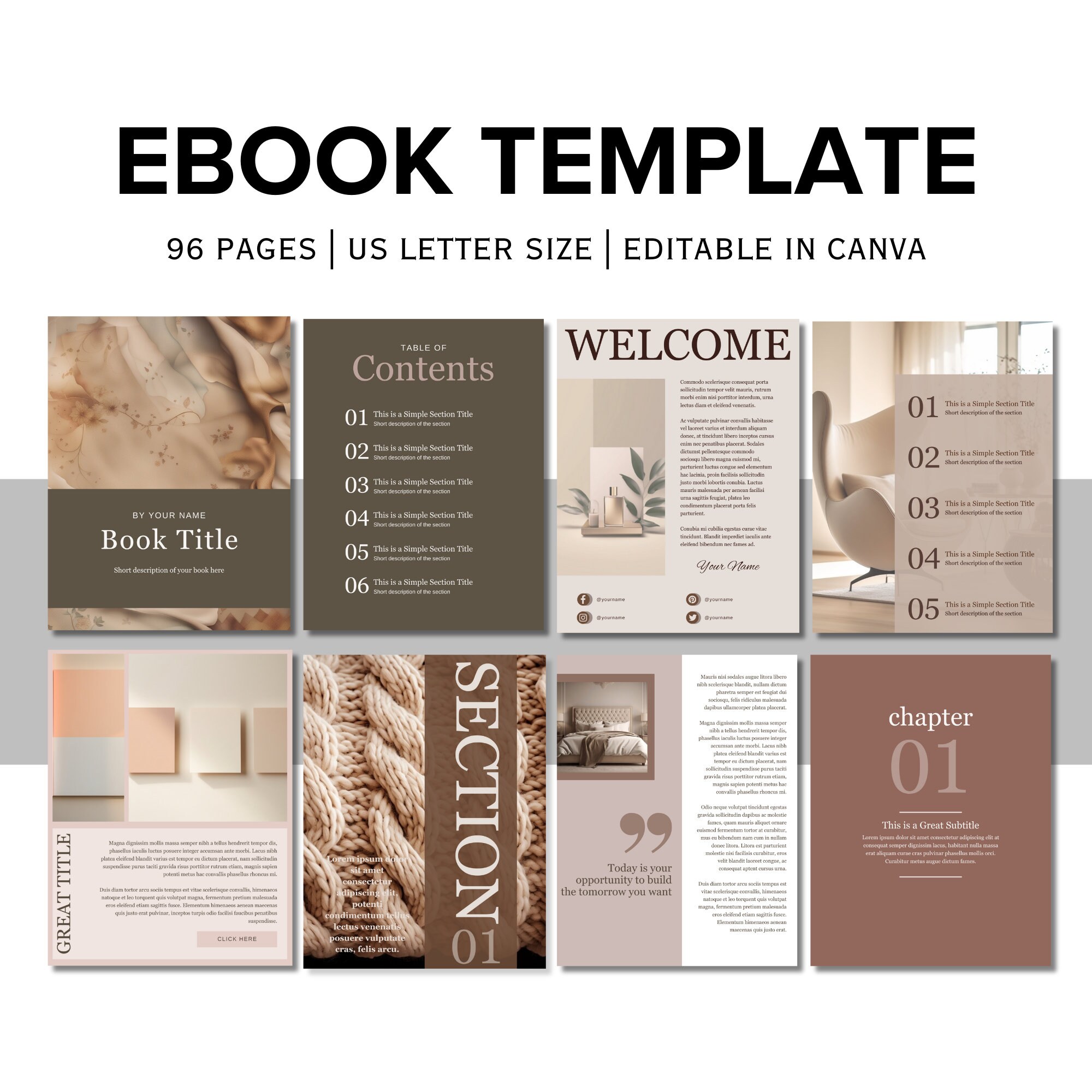 Ebook Template Editable in Canva, Editable Ebook, Aesthetic Ebook ...
