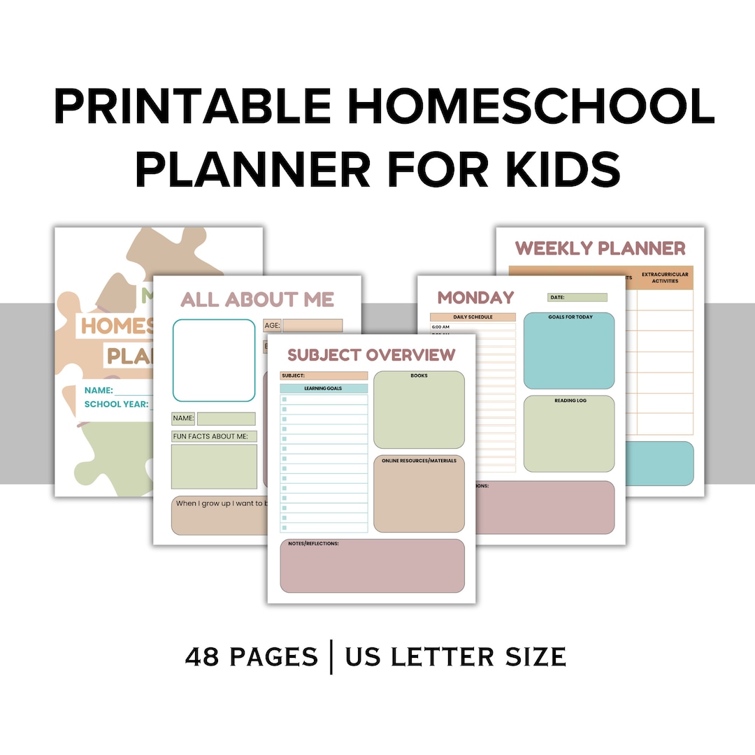 Kids Homeschool Planner 2025 Printable, Homeschool Organizer ...
