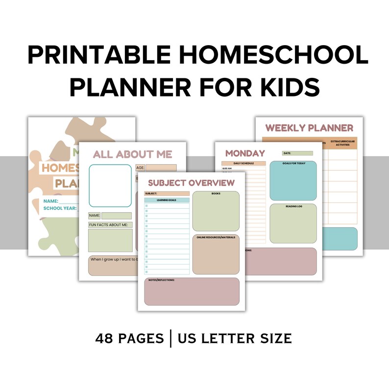Kids Homeschool Planner 2025 Printable, Homeschool Organizer ...