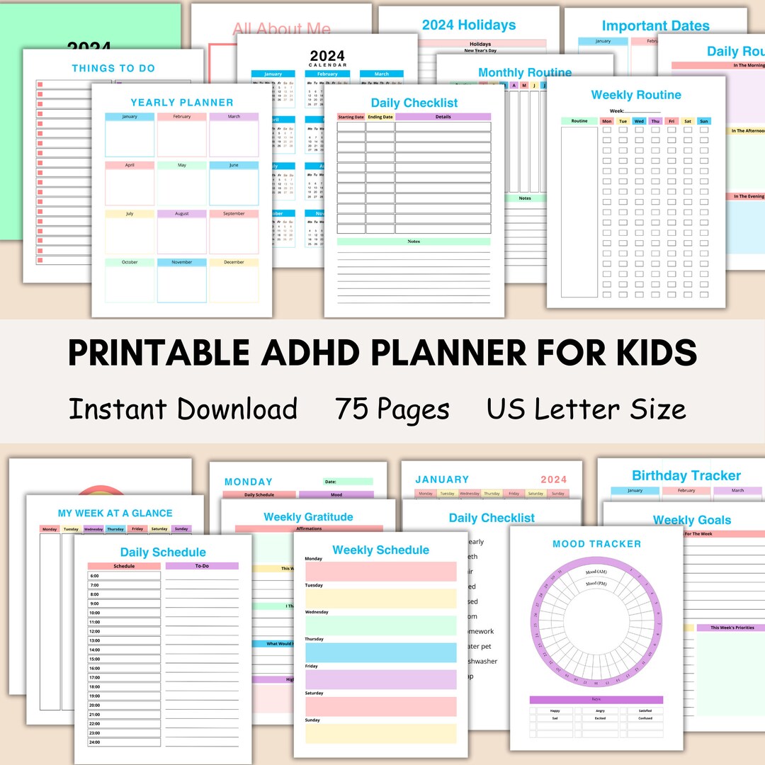 Printable 2024 ADHD Planner for Kids, ADHD Daily Planner, Downloadable ...
