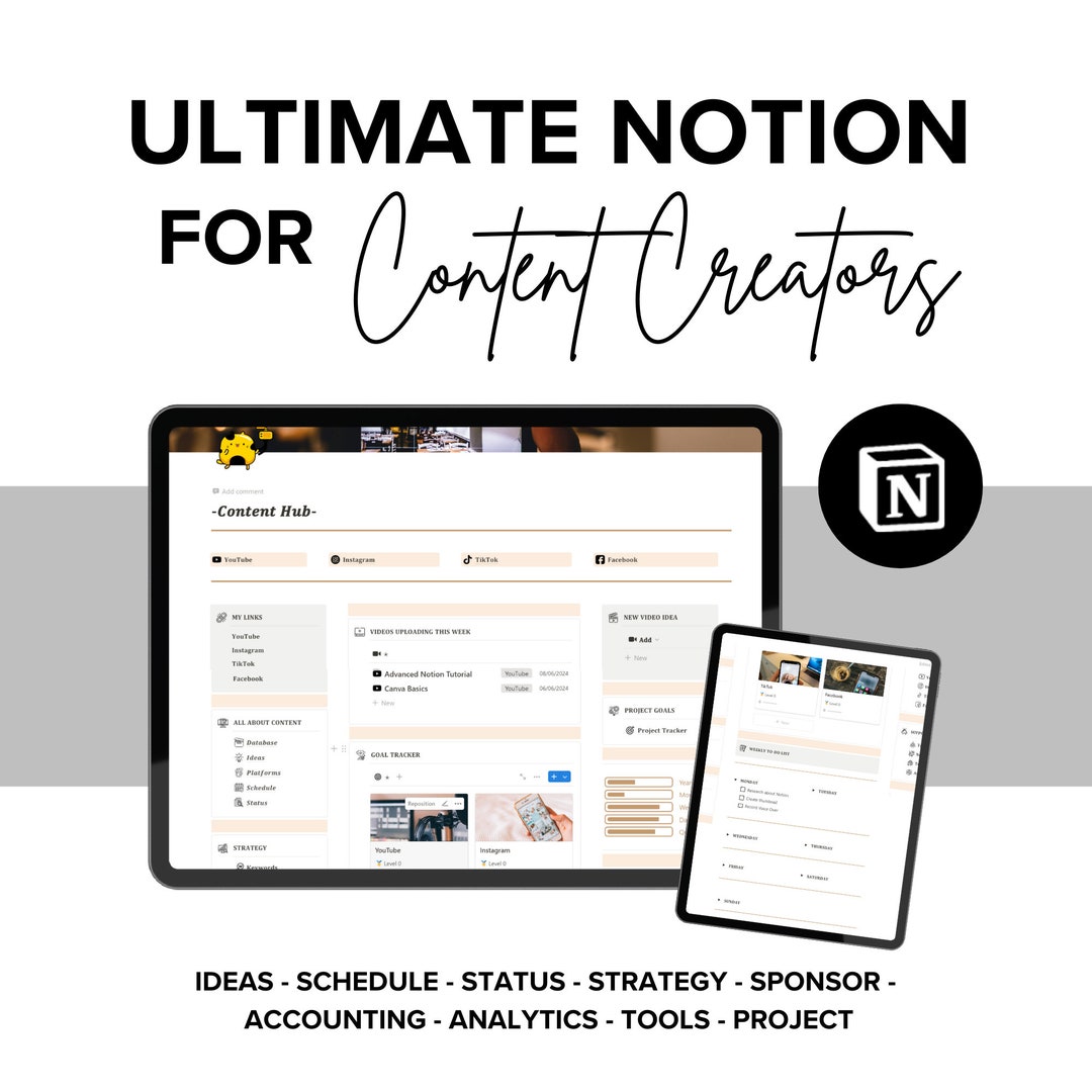 Notion Template for Content Creators Digital Creators Vloggers, Content ...