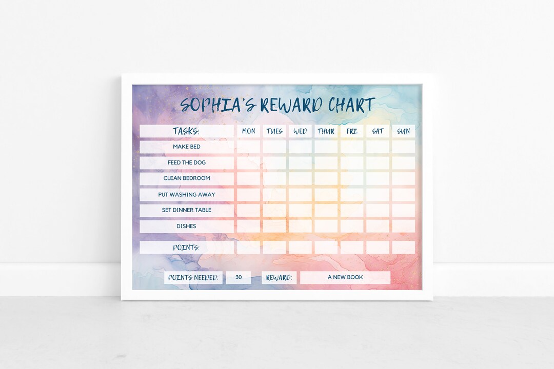 Editable Reward Chart, Watercolor, Multicolor, Rainbow, Neutral, Chore ...
