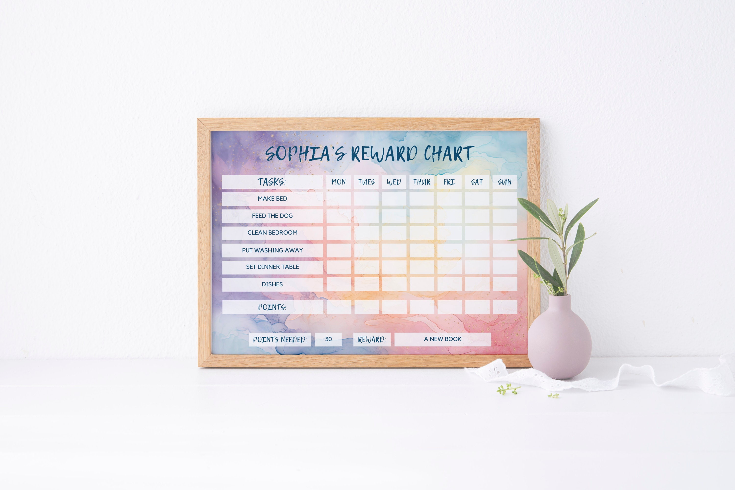 Editable Reward Chart, Watercolor, Multicolor, Rainbow, Neutral, Chore ...