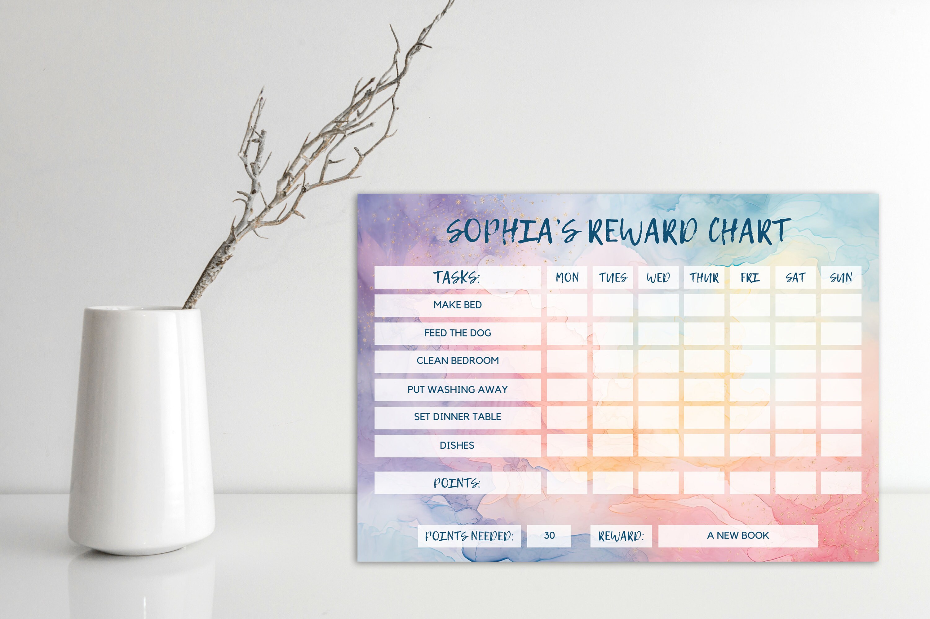 Editable Reward Chart, Watercolor, Multicolor, Rainbow, Neutral, Chore ...
