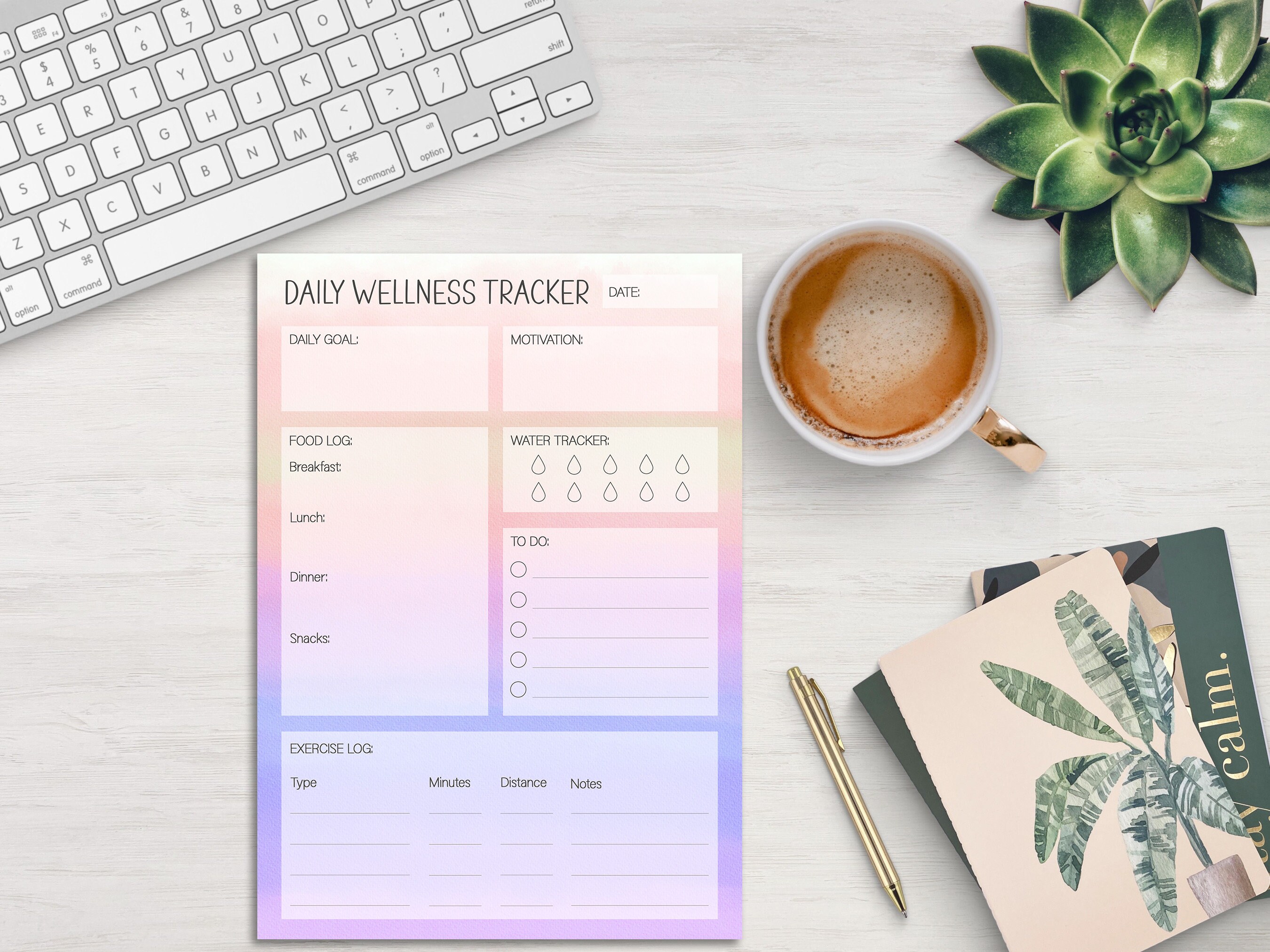 Daily Wellness Tracker Printable Wellness Log Exercise Log - Etsy