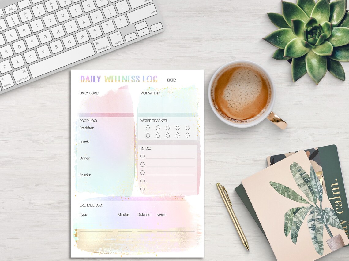 Daily Wellness Tracker Printable, Wellness Log, Exercise Log, Health ...