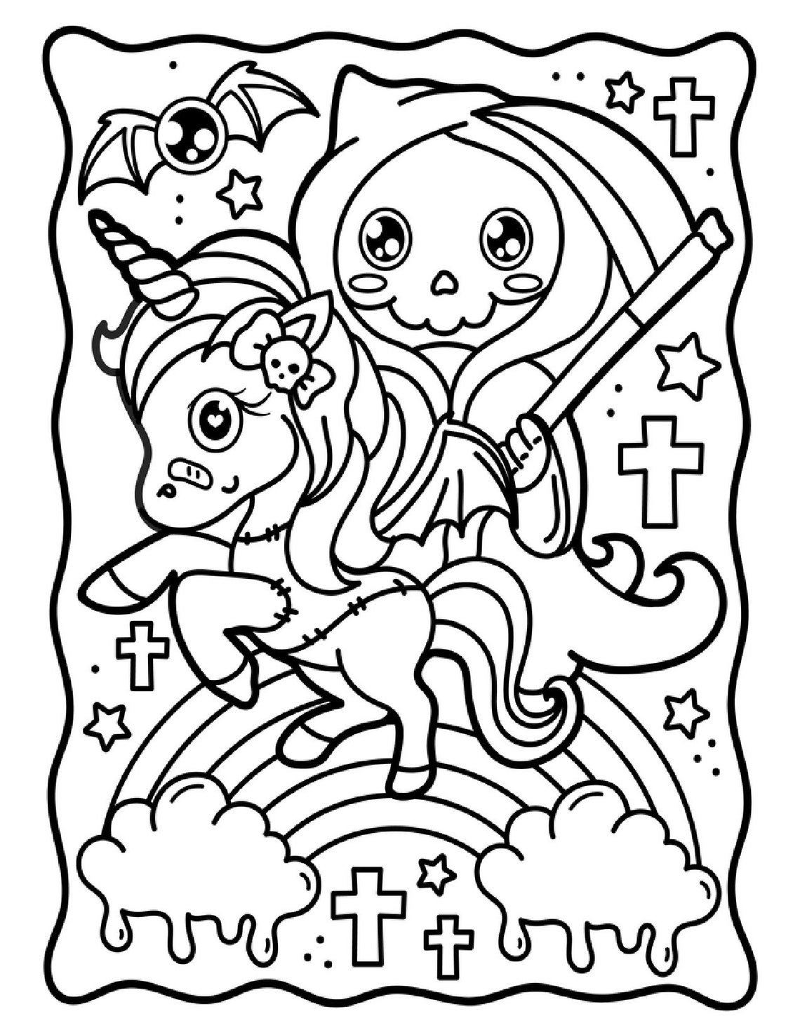 Pastel Goth Horror Coloring Pages for Kids and Adults, With Freddie ...