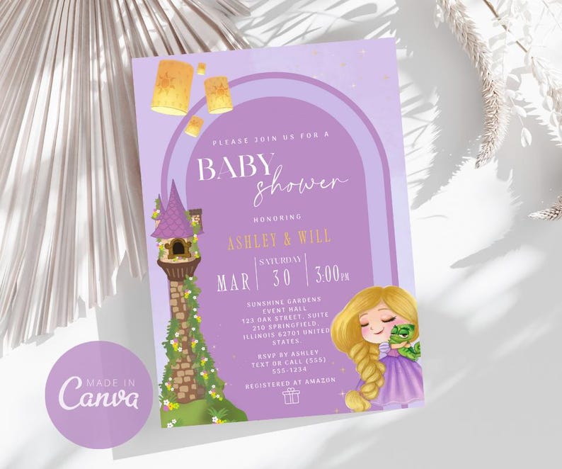Princess Rapunzel Baby Shower Invitation - Editable Printable Template ...