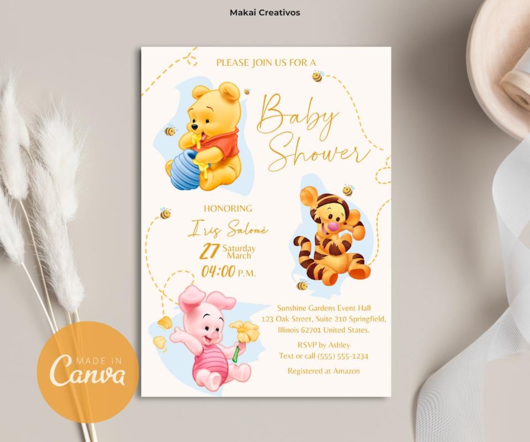 Invitation Editable Winnie the Pooh Baby Shower Invitation Template ...