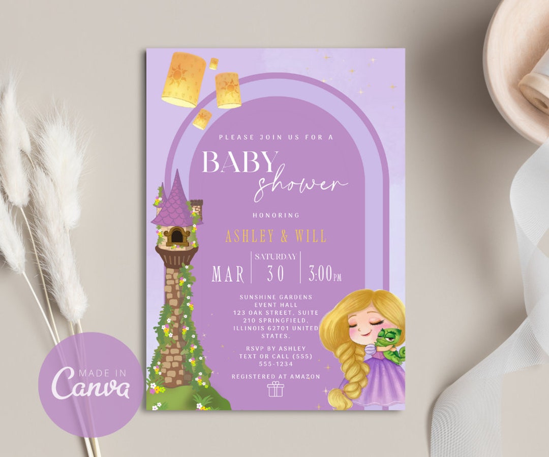Invitation Editable Princess Rapunzel Baby Shower Invitation Template ...
